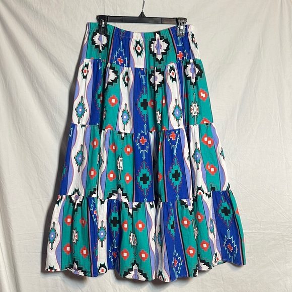 Skirts | Southwest Tiered Maxi Skirt Large Cowgirl Elastic Waist ...